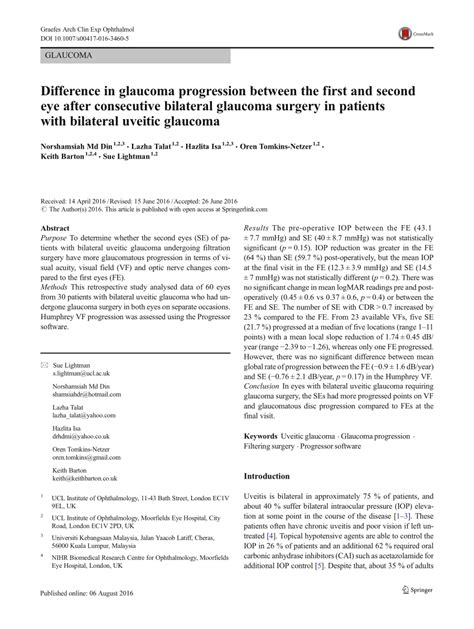 Pdf Difference In Glaucoma Progression Between The First And Second