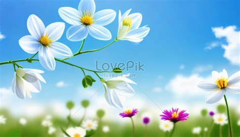 푸른 하늘과 꽃 배경 사진 무료 다운로드 Lovepik