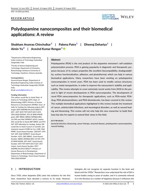 Pdf Polydopamine Nanocomposites And Their Biomedical Applications A Review