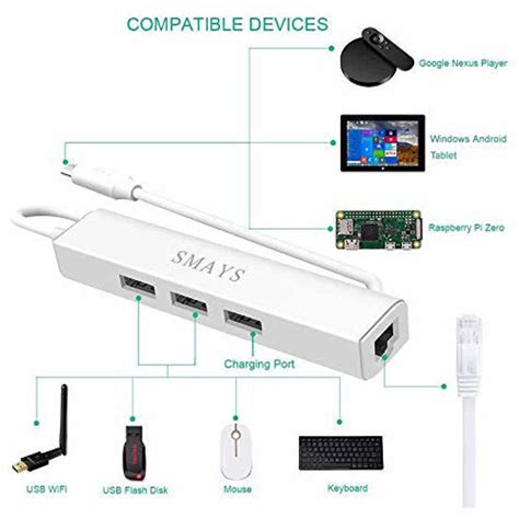 Getuscart Powered Hub Otg Micro Usb Ethernet Network Adapter For