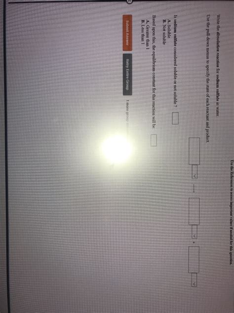 Solved Write The Dissolution Reaction For Sodium Sulfate In