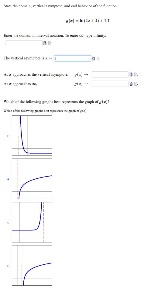 Solved State The Domain Vertical Asymptote And End
