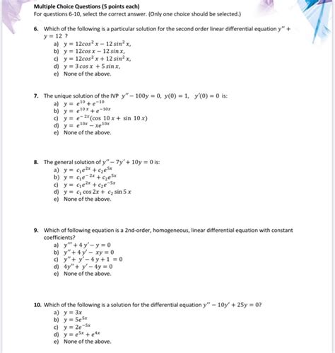 Solved Multiple Choice Questions (5 points each) For | Chegg.com