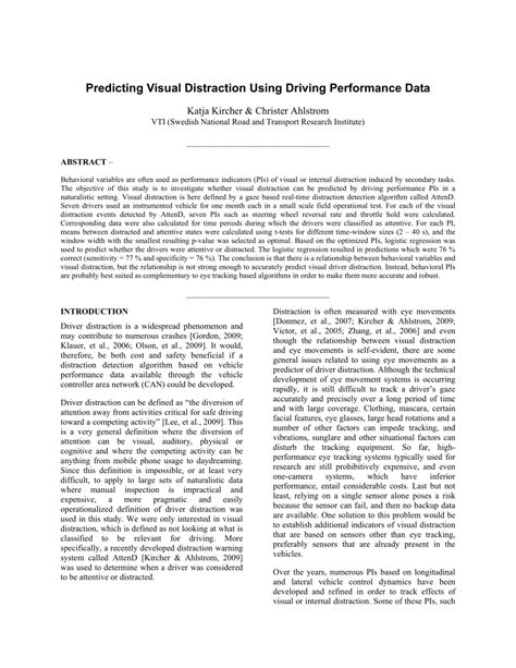 Pdf Predicting Visual Distraction Using Driving Performance Data