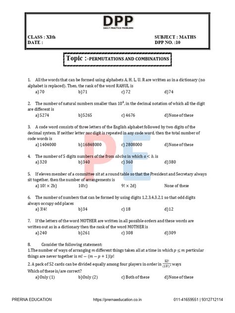 permutations and combinations q 10 pdf numbers linguistics