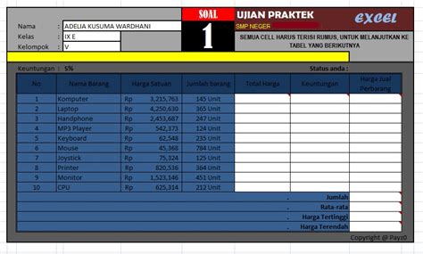 Contoh Soal Ujian Praktek Microsoft Excel Alldycaemgemgakers