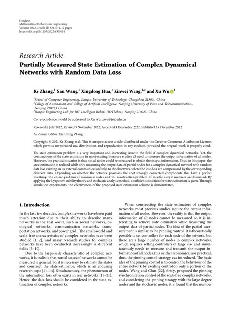Pdf Partially Measured State Estimation Of Complex Dynamical Networks With Random Data Loss