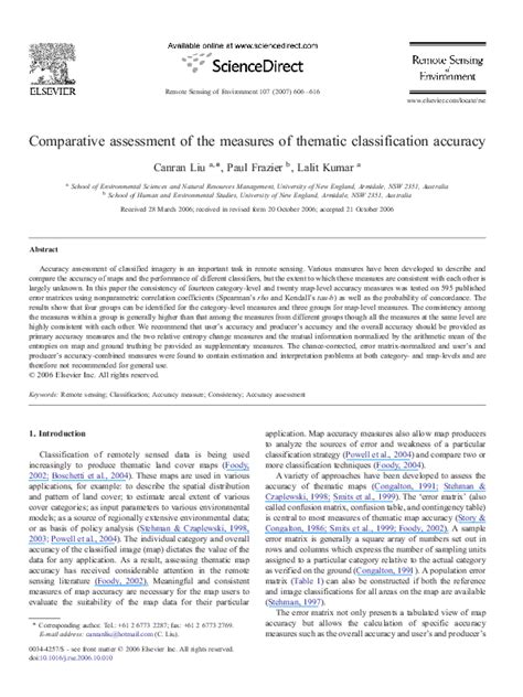 Pdf Comparative Assessment Of The Measures Of Thematic Classification Accuracy