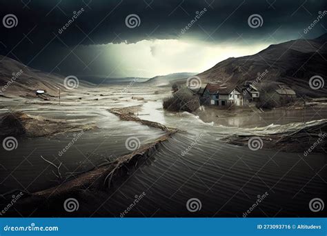 Extreme Floods And Overflowing Water Fields In Consequence Of Disaster Stock Illustration