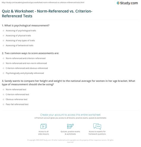 Quiz And Worksheet Norm Referenced Vs Criterion Referenced Tests