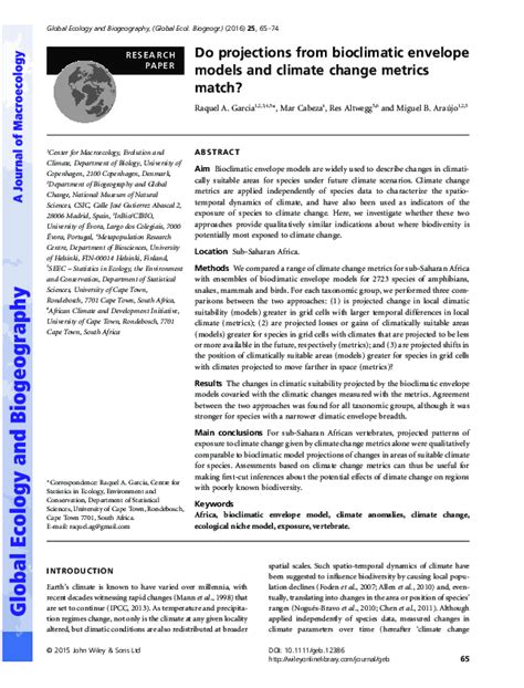 Pdf Do Projections From Bioclimatic Envelope Models And Climate
