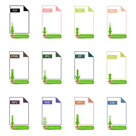 Premium Vector Vector File Extensions Icons Set Docx Html  Zip Csv Ppt Xls Rar Pdf Mp3 Txt