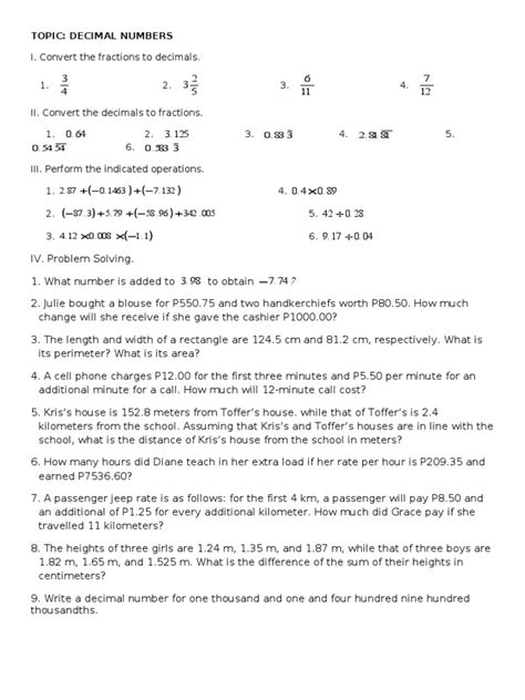 decimals pdf mathematical notation numbers
