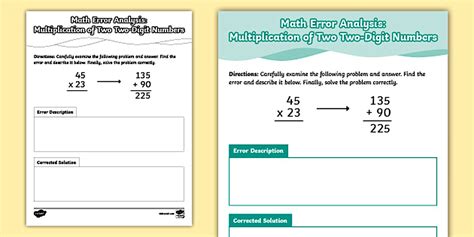Fourth Grade Math Error Analysis Worksheet Multiplication