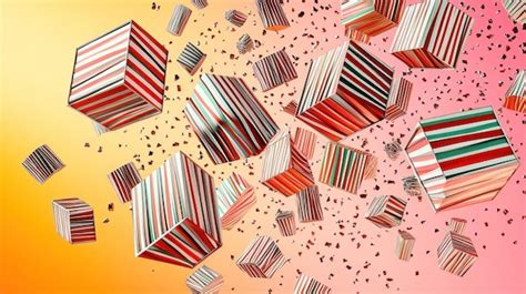 Colorful Striped Cubes Floating In A Vibrant Gradient Background Suggesting A Playful Design