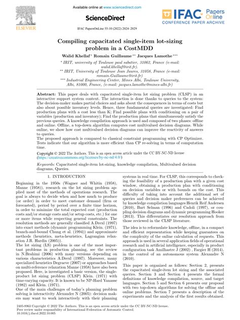 Pdf Compiling Capacitated Single Item Lot Sizing Problem In A Costmdd