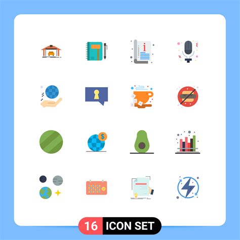 Mobile Interface Flat Color Set Of 16 Pictograms Of Record Day Pad Template Catalogue Editable