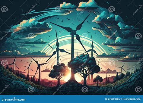 Generative Ai Sustainable Development And Renewable Energy Concepts Stock Illustration