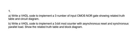 solved a write a vhdl code to implement a 3 number of input cmos nor