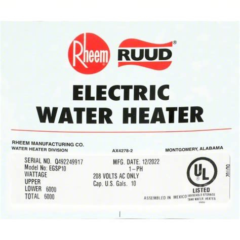 Rheem Egsp10 208v Point Of Use Electric Water Heater 208v 10 Gal 60