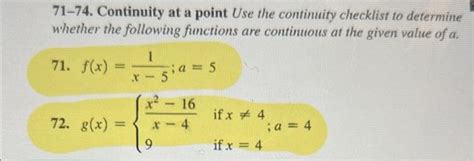 Solved 71 74 Continuity At A Point Use The Continuity