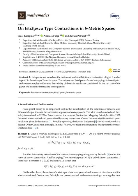 Pdf On Istrăţescu Type Contractions In B Metric Spaces