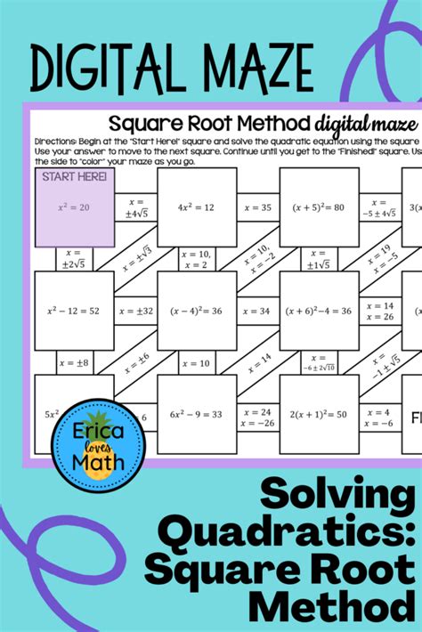 Solving Quadratic Equations By Square Root Method Digital Maze Activity