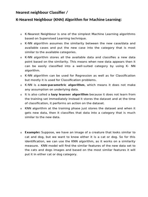 K Nearest Neighbour Knn Algorithm Pdf Cognitive Science Applied