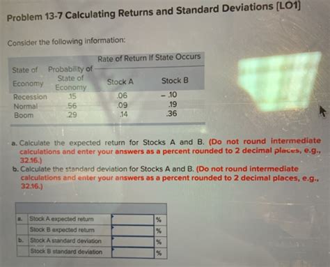 problem 13 7 calculating returns and standard deviations lo1] consider