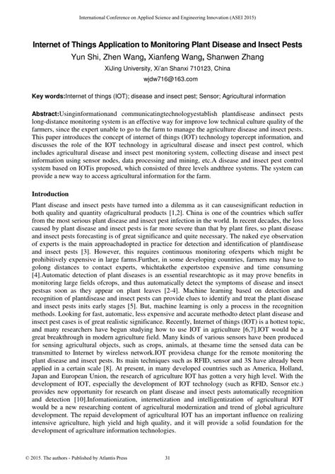 Pdf Internet Of Things Application To Monitoring Plant Disease And Insect Pests