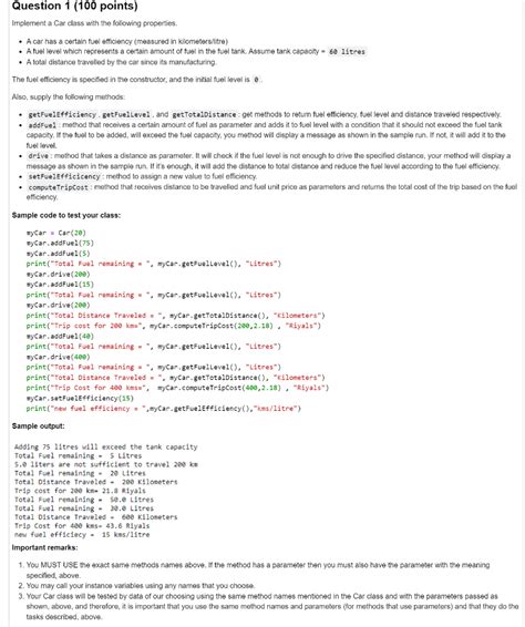 Solved Implement A Car Class With The Following Chegg