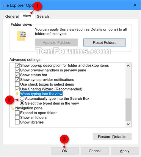 Change When Typing Into List View Action In Windows 10 File Explorer Tutorials