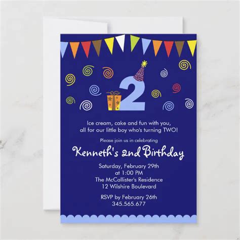 2nd Birthday Boys Cute Party Invitation Zazzle