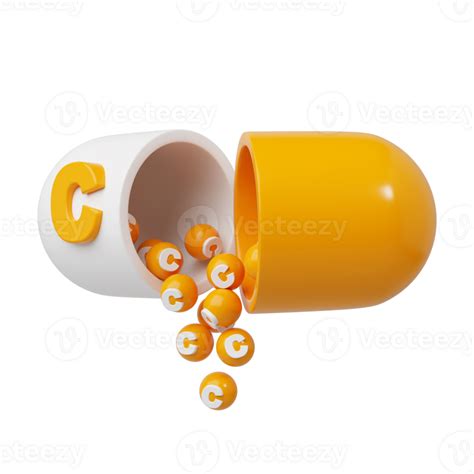 Orange Pill Or Capsule Filled With Vitamin C Granules Are Poured Out Of The Open Tablet 3d