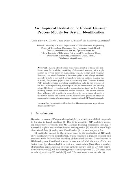PDF An Empirical Evaluation Of Robust Gaussian Process Models For System Identification