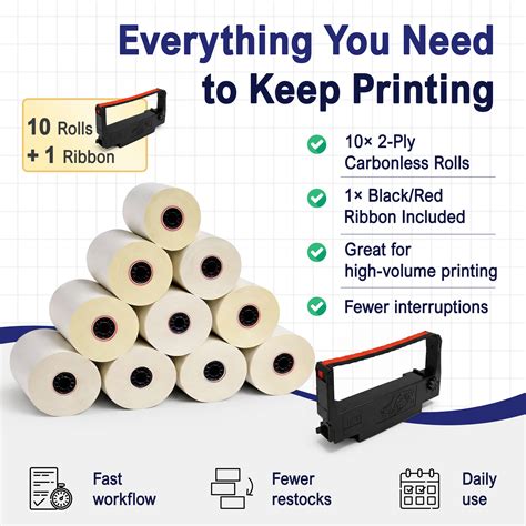 2 Ply Carbonless Receipt Paper Rolls 3 X 95 Epson Ribbon Value Pack