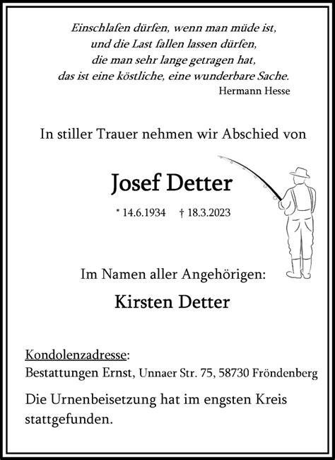 Traueranzeigen Von Josef Detter Sich Erinnern De