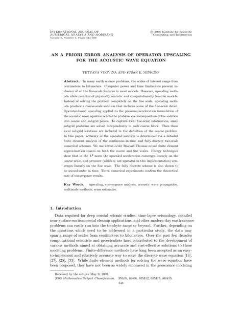 Global Science Press An A Priori Error Analysis Of Operator Upscaling