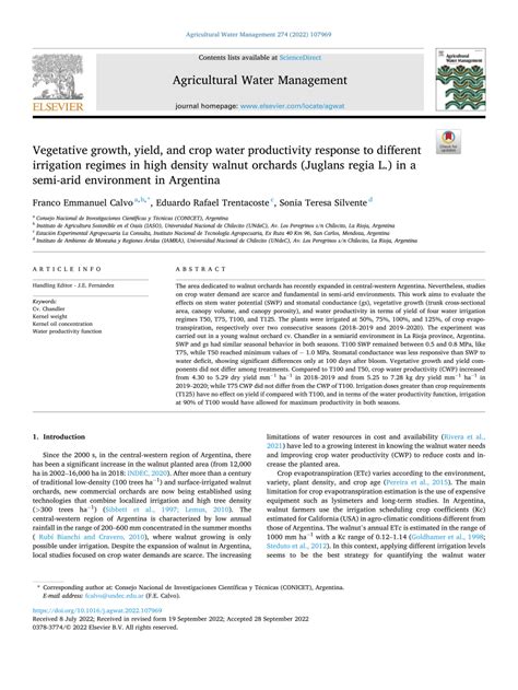 Pdf Vegetative Growth Yield And Crop Water Productivity Response To