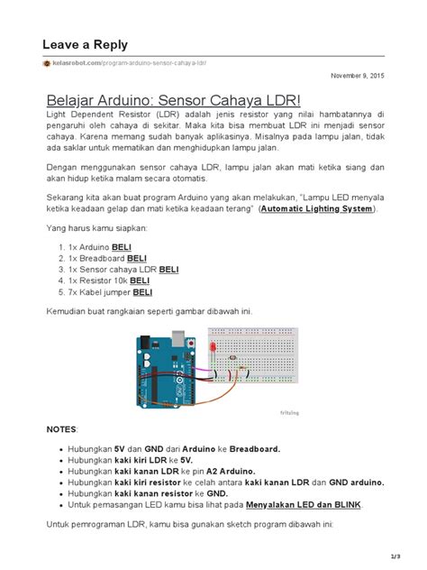 Belajar Arduino Sensor Cahaya Ldr Pdf