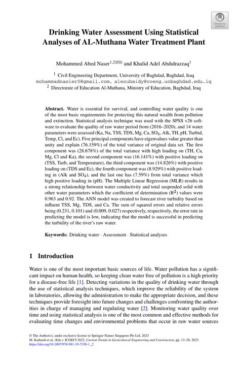 Pdf Drinking Water Assessment Using Statistical Analyses Of Al