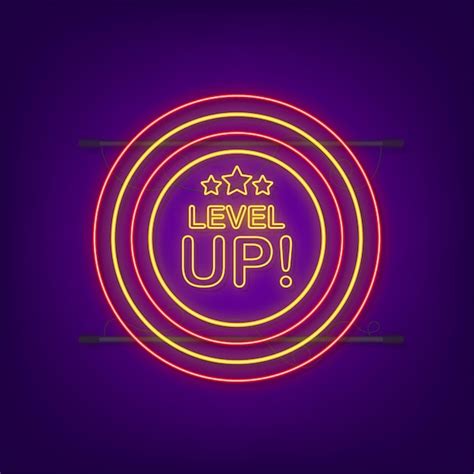 게임 아이콘 보너스 레벨 업 아이콘 새로운 레벨 로고 네온 아이콘입니다 벡터 일러스트 레이 션 프리미엄 벡터