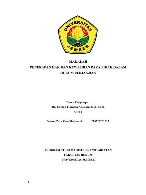 Makalah H Perjanjian Yusmi Zam Zam 220720201017 Mkn 1 Pdf