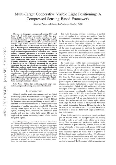 Pdf Multi Target Cooperative Visible Light Positioning A Compressed Sensing Based Framework