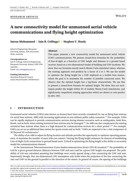 Pdf A New Connectivity Model For Unmanned Aerial Vehicle Communications And Flying Height