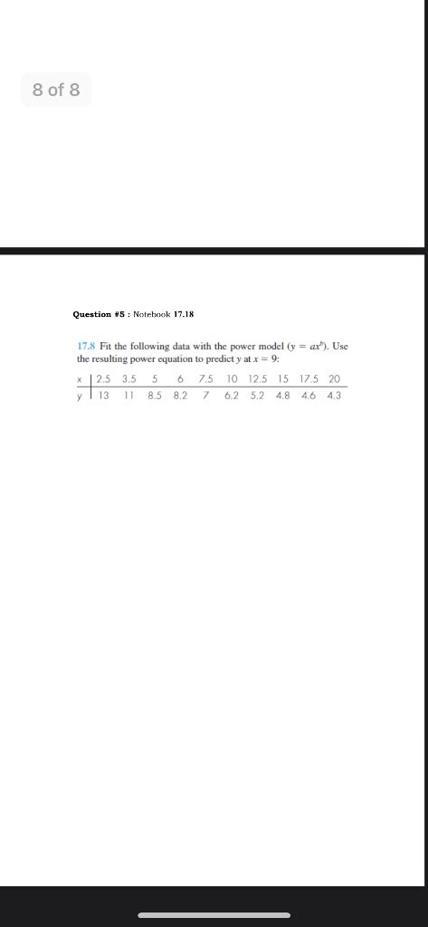 Solved 17 8 Fit The Following Data With The Power Model Chegg Com