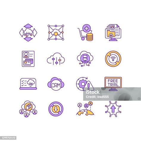 Iot 서비스 Rgb 색상 아이콘 세트 Saas에 대한 스톡 벡터 아트 및 기타 이미지 Saas 아이콘 로고 Istock