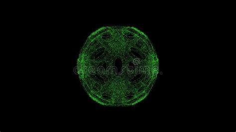 3d Abstract Alien Sphere With Holes On Black Background Object Consisting Of Green Flickering