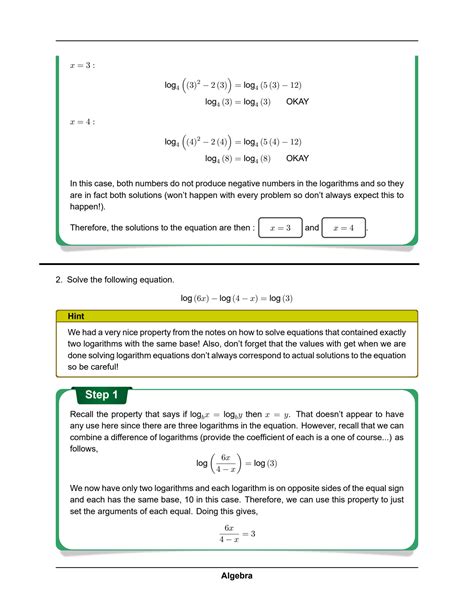 solution algebra 44 solving logarithm functions problems and solutions