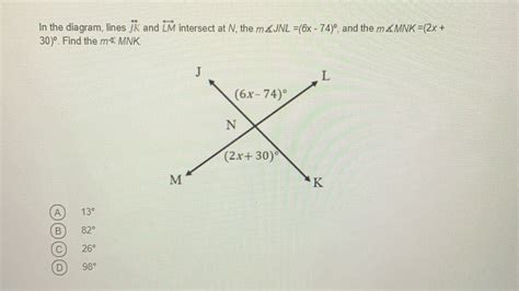 Solved In The Diagram Lines Widehat Jk And Vector Lm Intersect At N